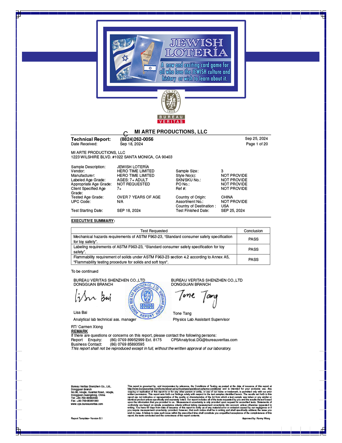 JEWISH SAFETY TEST CERTIFICATES – MI ARTE PRODUCTIONS